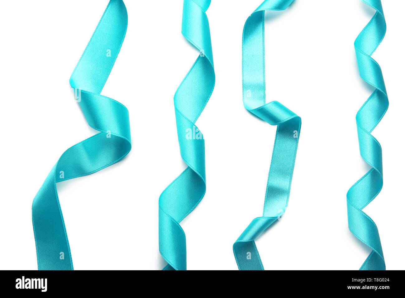 Turquoise ribbons on white background Stock Photo - Alamy