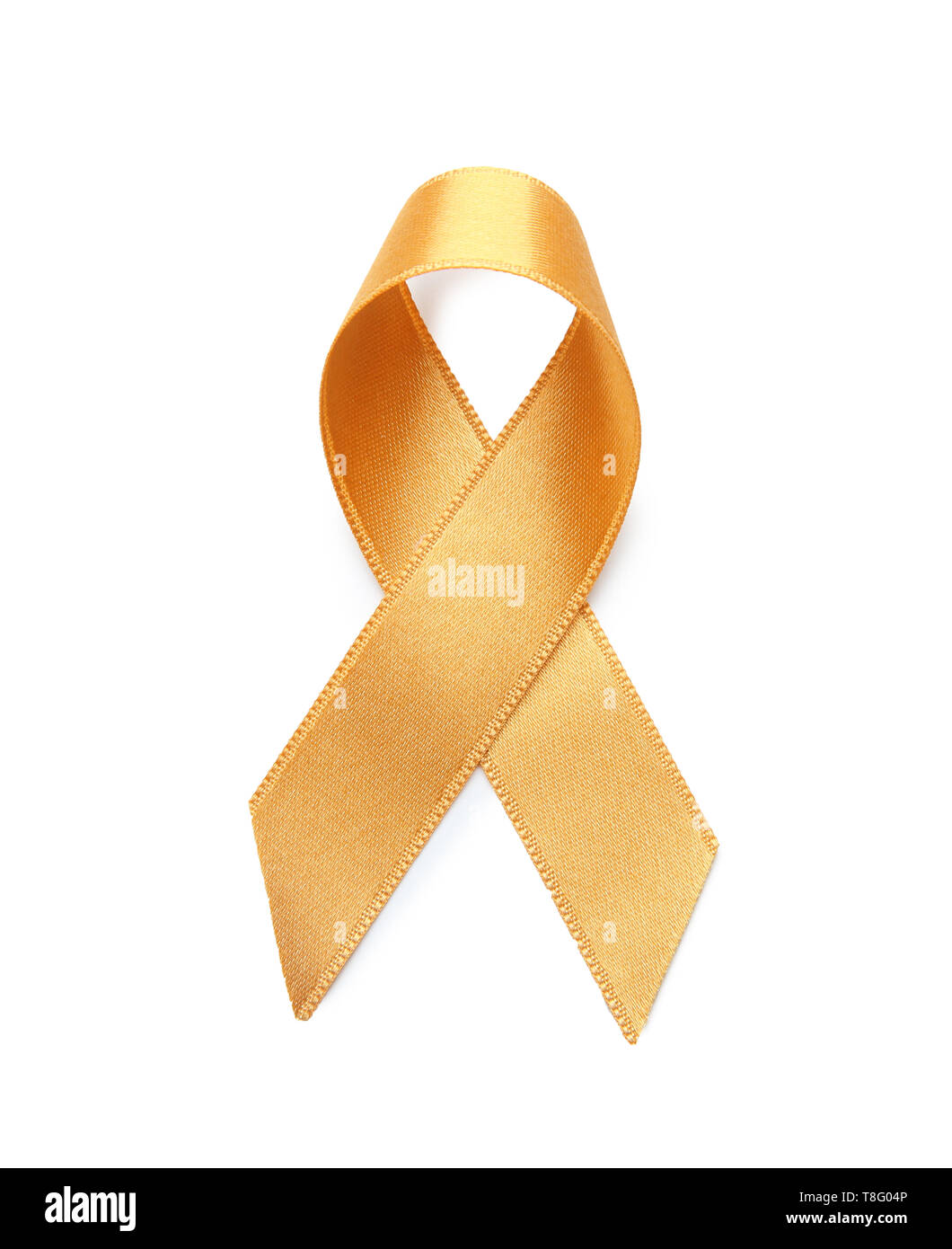 Golden ribbon on white background. Cancer concept Stock Photo - Alamy