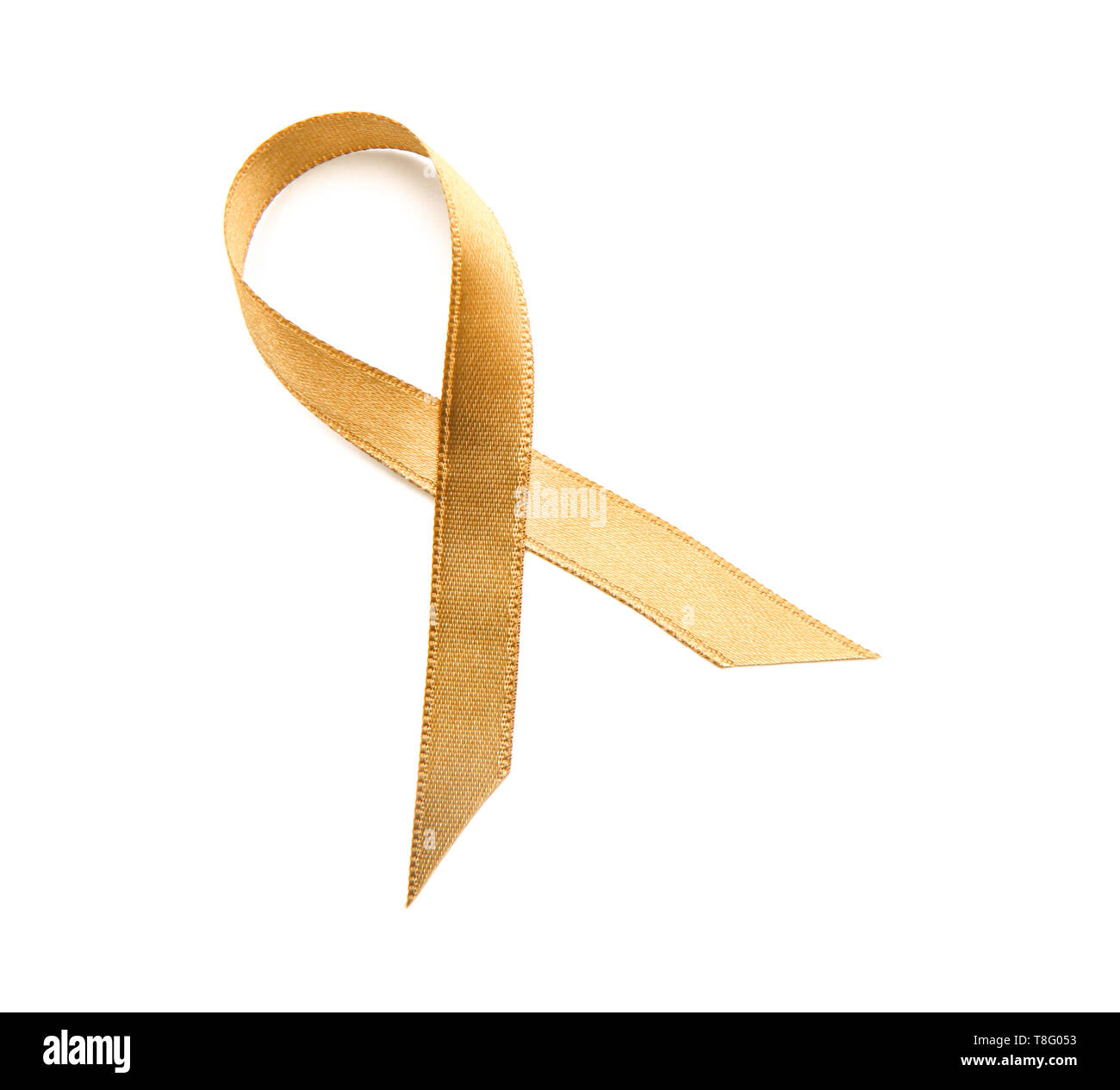 Golden ribbon on white background. Cancer concept Stock Photo - Alamy