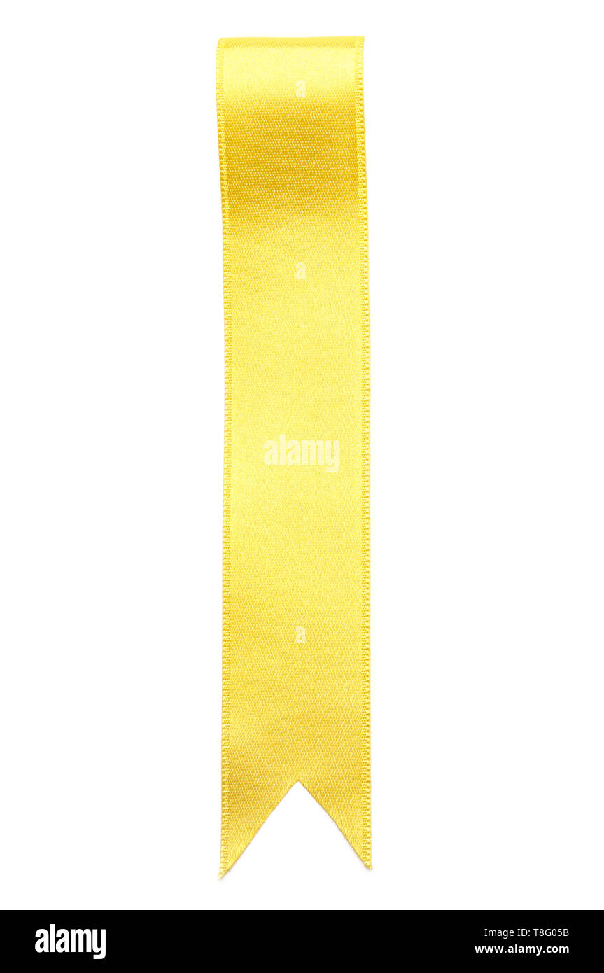 Yellow ribbon bookmark on white background Stock Photo - Alamy