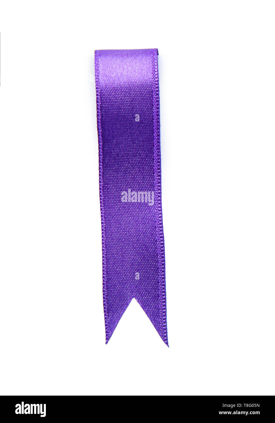 Purple ribbon bookmark on white background Stock Photo - Alamy