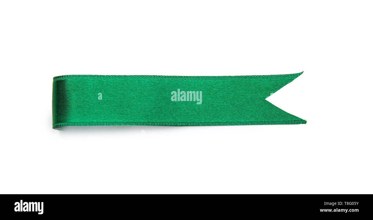 Green ribbon bookmark on white background Stock Photo - Alamy