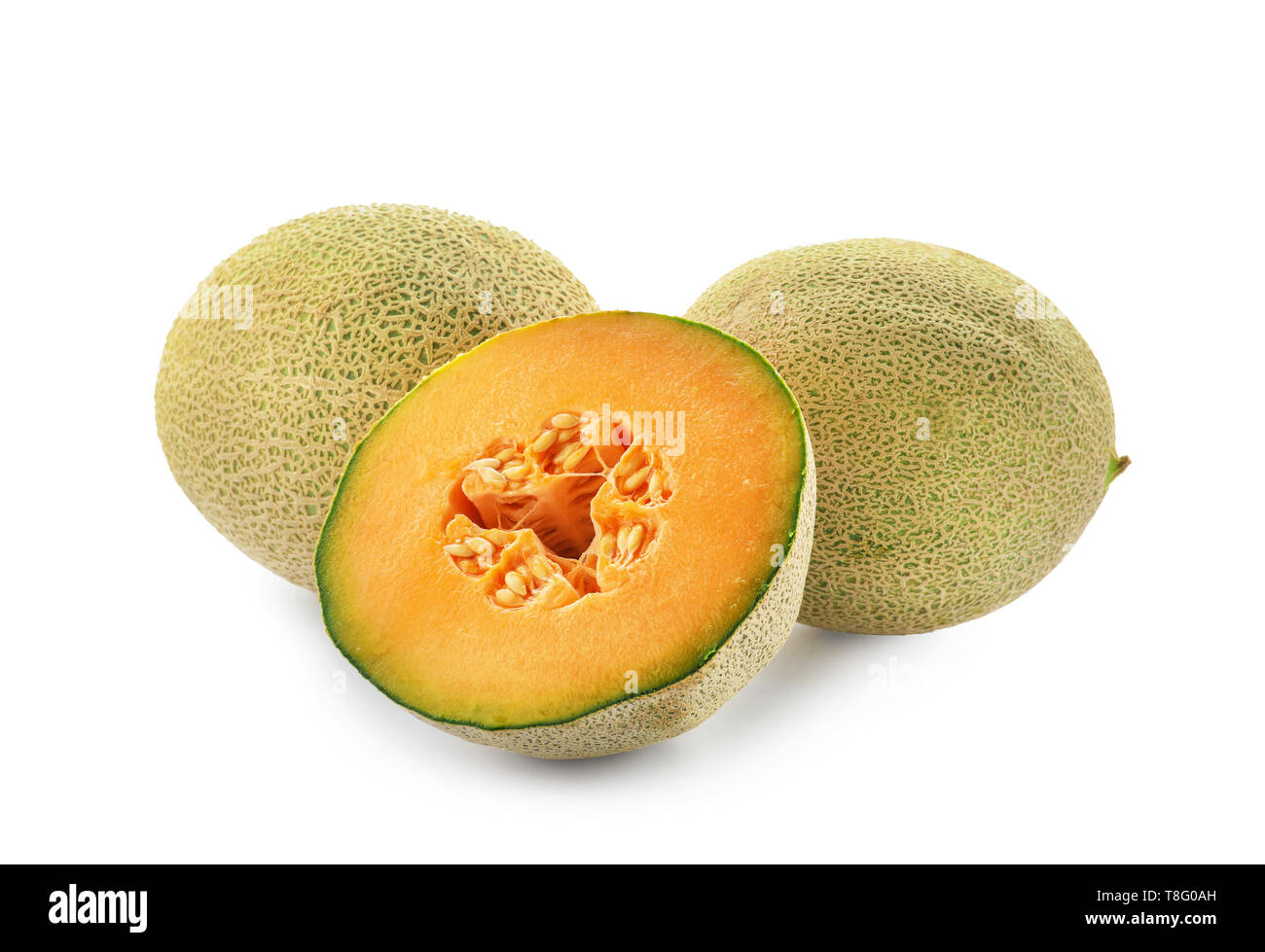 Ripe melons on white background Stock Photo - Alamy