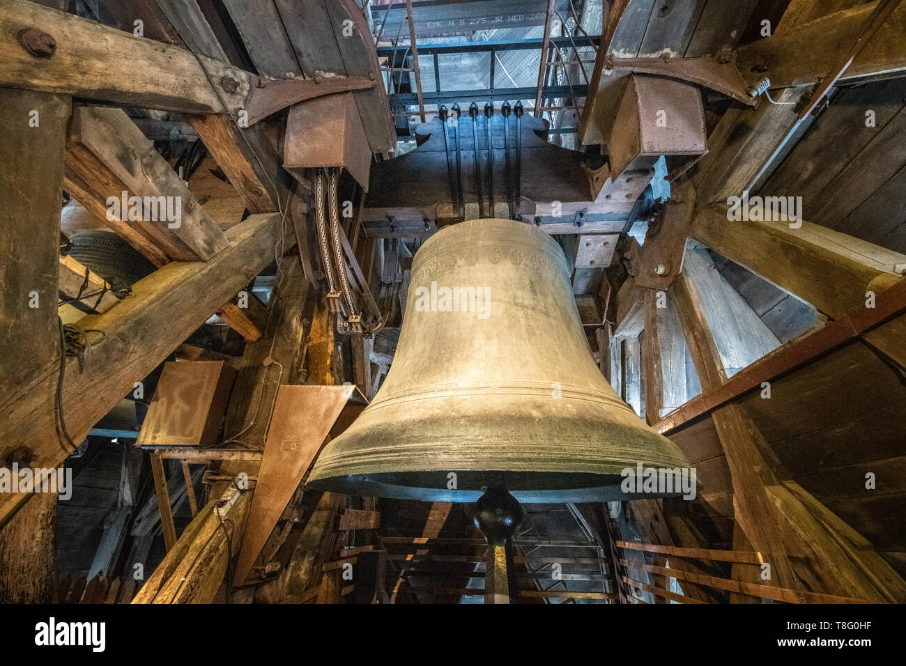 Bell tower within Notre Dame Cathedral, Paris, France. Emmanuel Bell ...