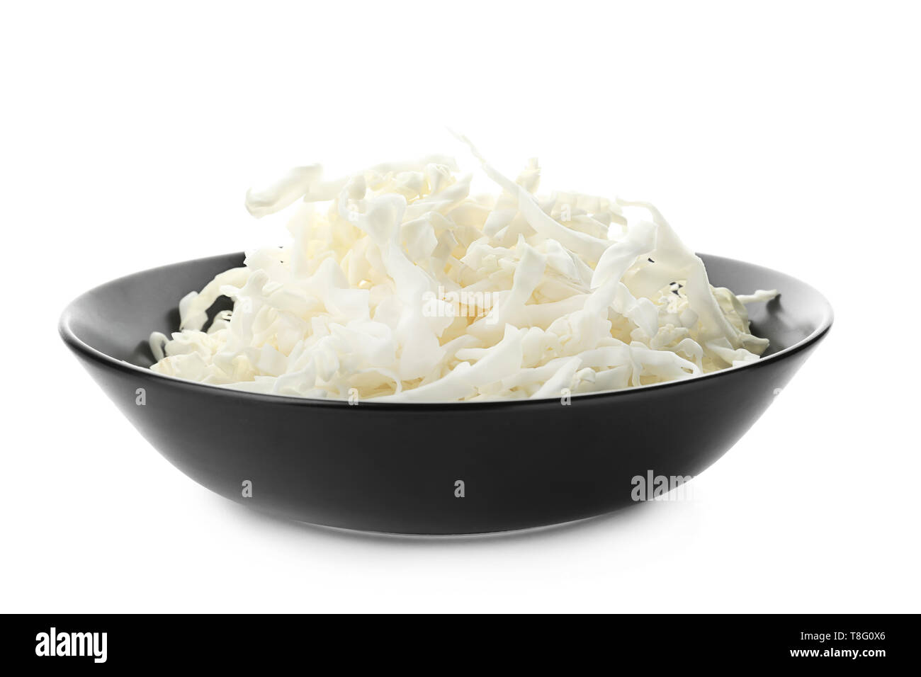 Plate with cut cabbage on white background Stock Photo - Alamy