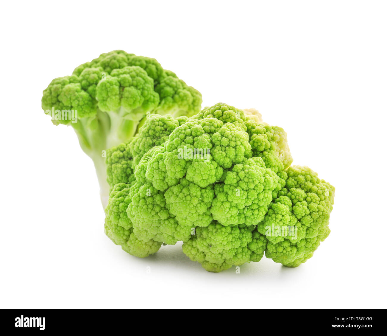 Green cauliflower on white background Stock Photo - Alamy