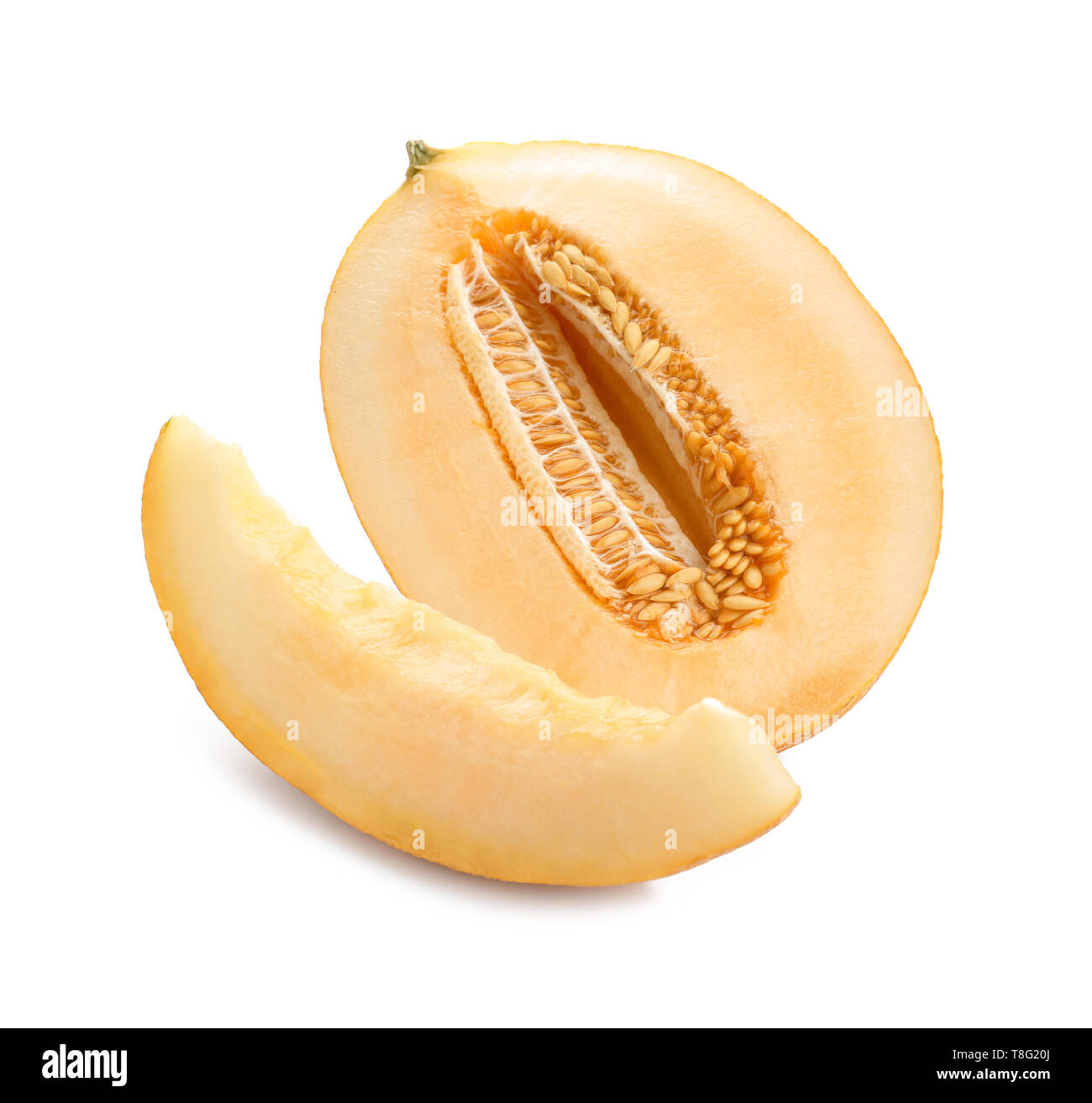 Sliced ripe melon on white background Stock Photo - Alamy