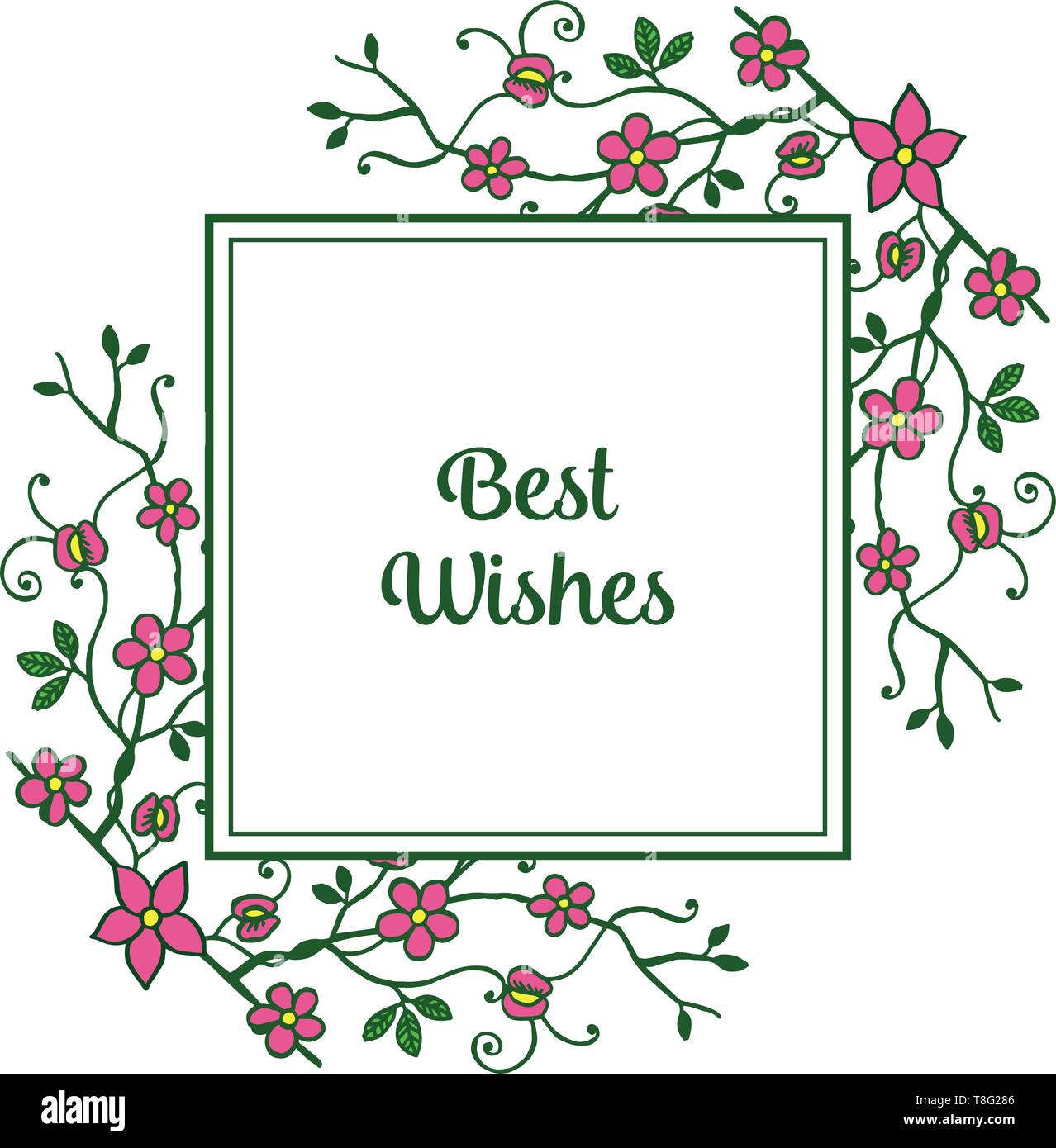 Vector illustration card best wishes with artwork of pink wreath frame ...