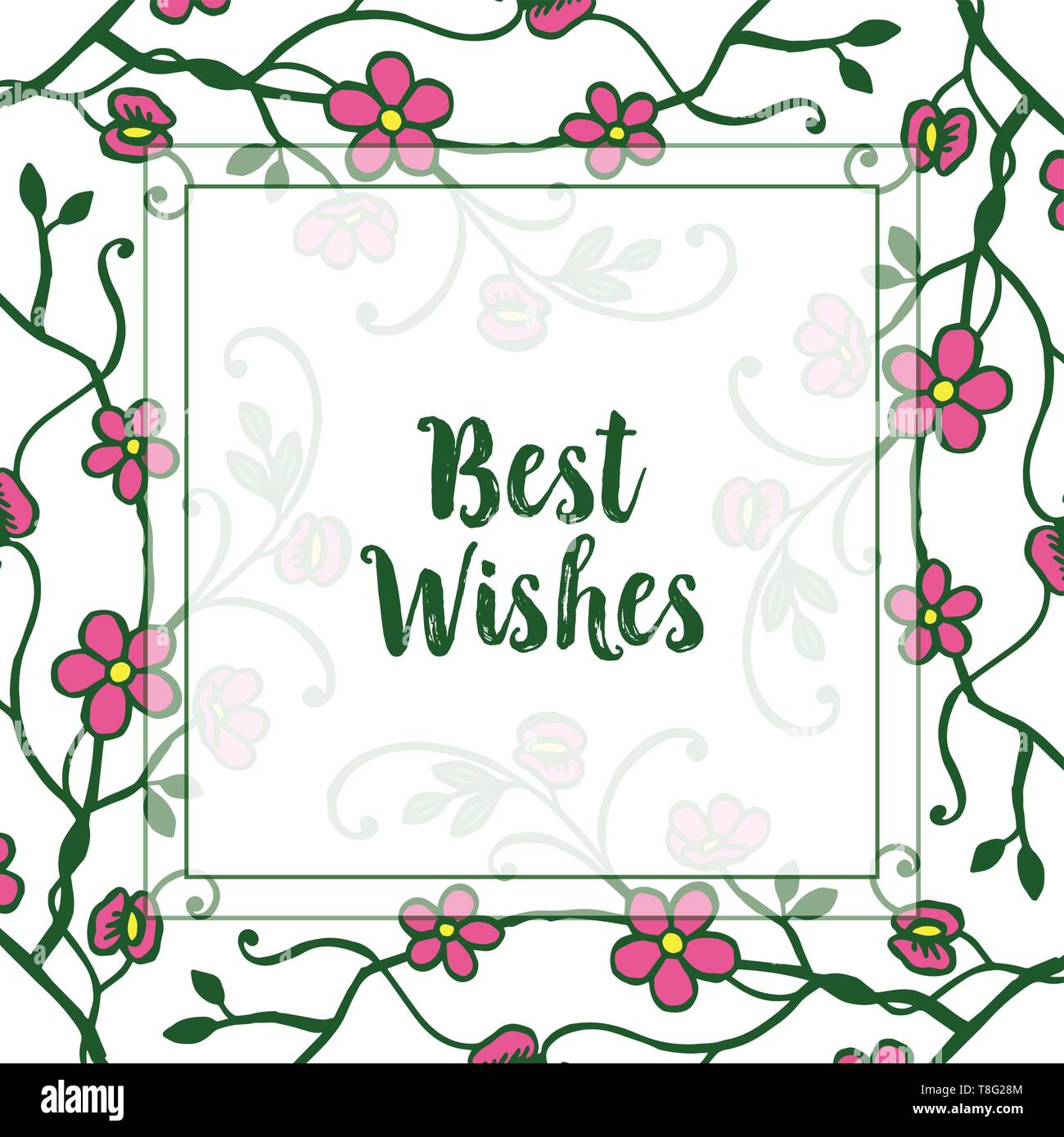 Vector illustration card best wishes with artwork of pink wreath frame ...
