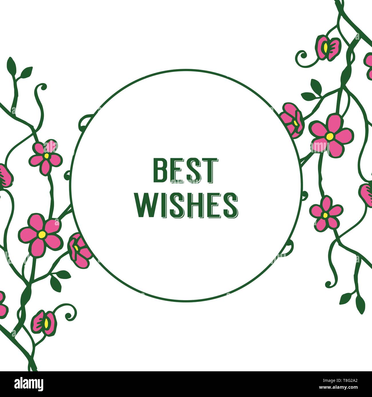 Vector illustration card best wishes with artwork of pink wreath frame ...
