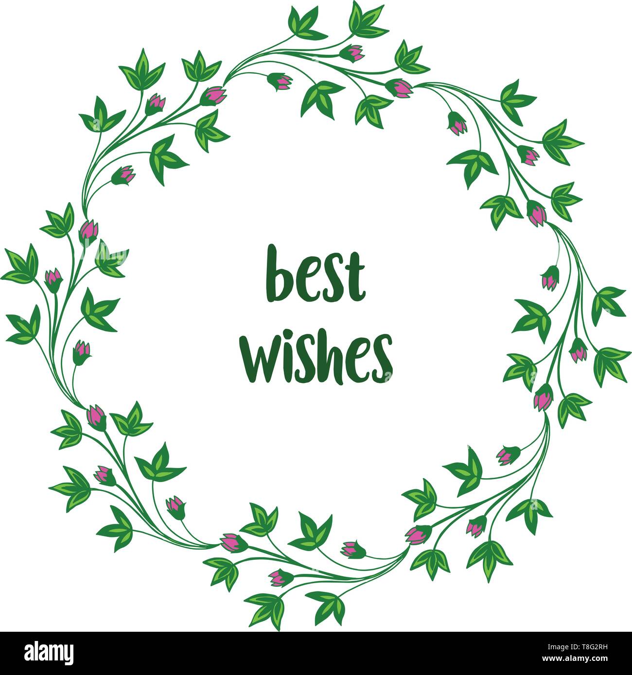 Vector illustration decor card best wishes with texture of green leafy ...