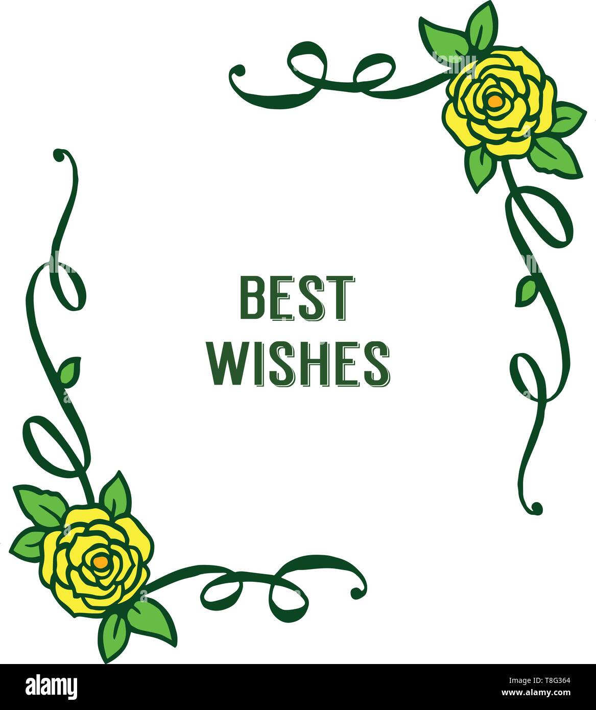 Vector illustration template best wishes with rose yellow wreath frame ...