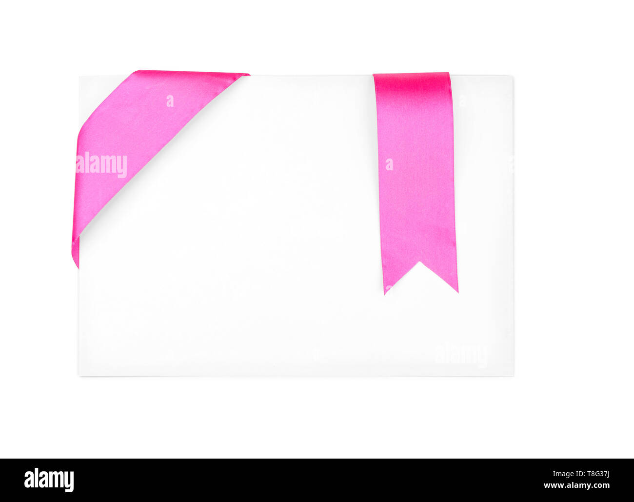 Paper card with pink ribbons on white background Stock Photo - Alamy