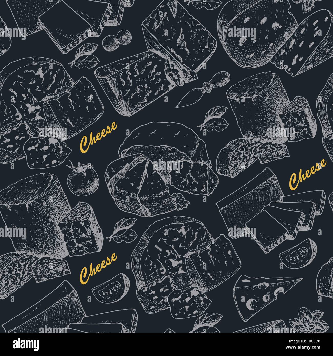 Seamless pattern with cheese products. Vector illustration for your ...