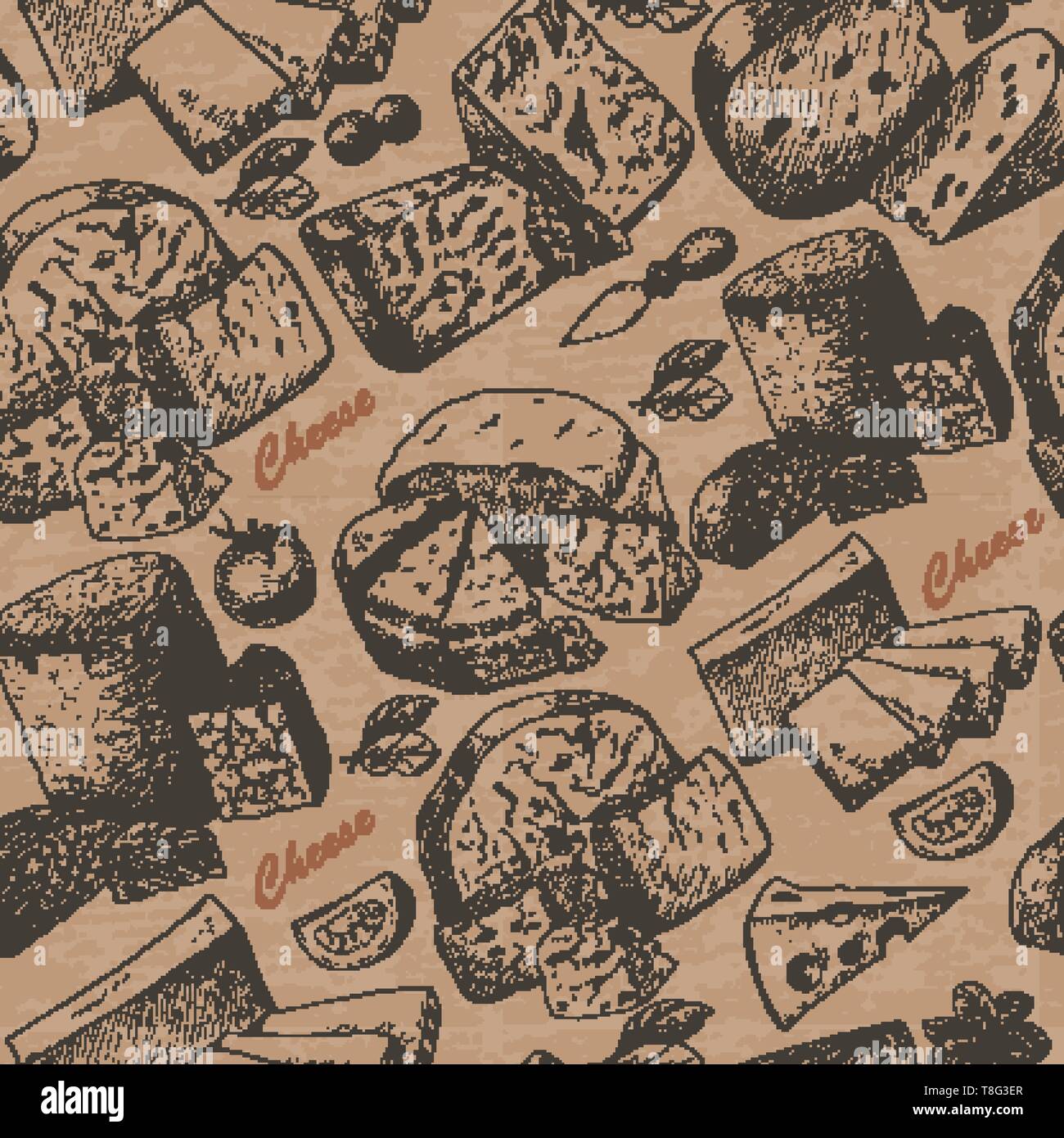 Seamless pattern with cheese products. Vector illustration for your ...