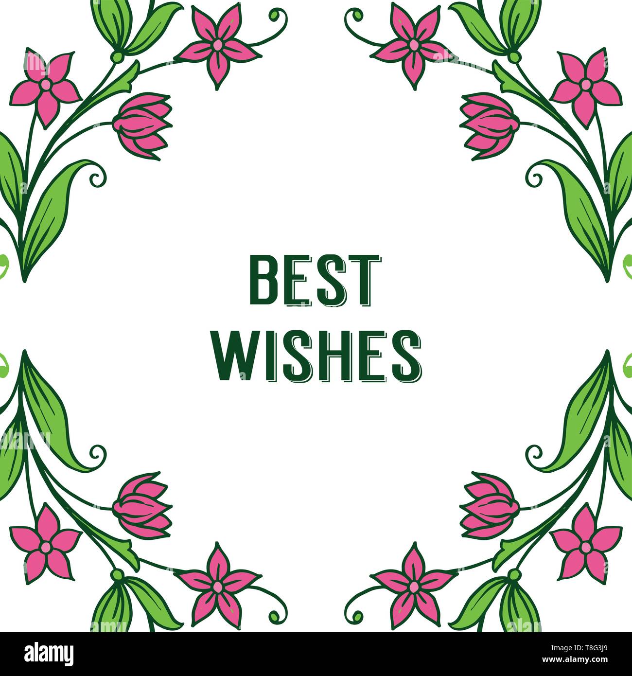 Vector illustration design card best wishes with beautiful leaf floral ...
