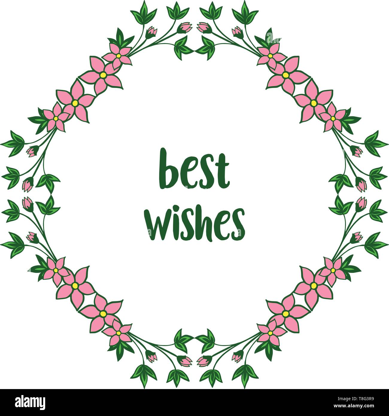 Vector illustration best wishes with pattern art pink flower frame hand ...