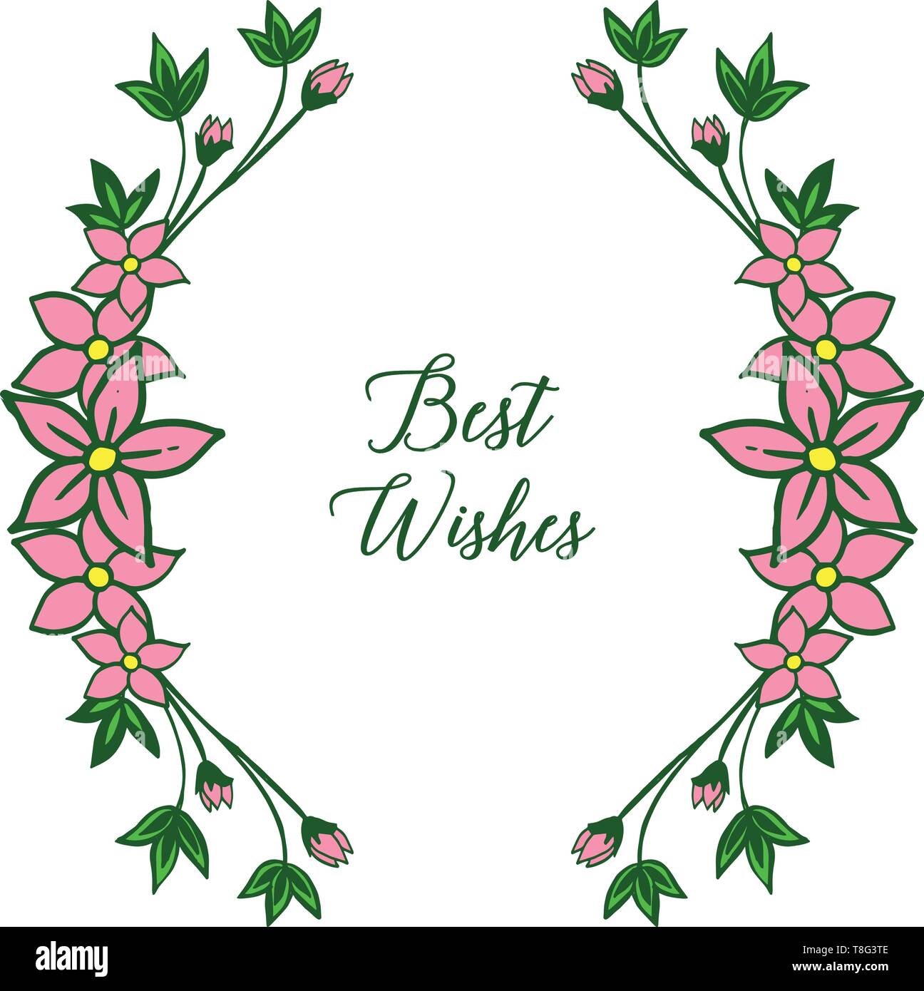 Vector illustration best wishes with pattern art pink flower frame hand ...