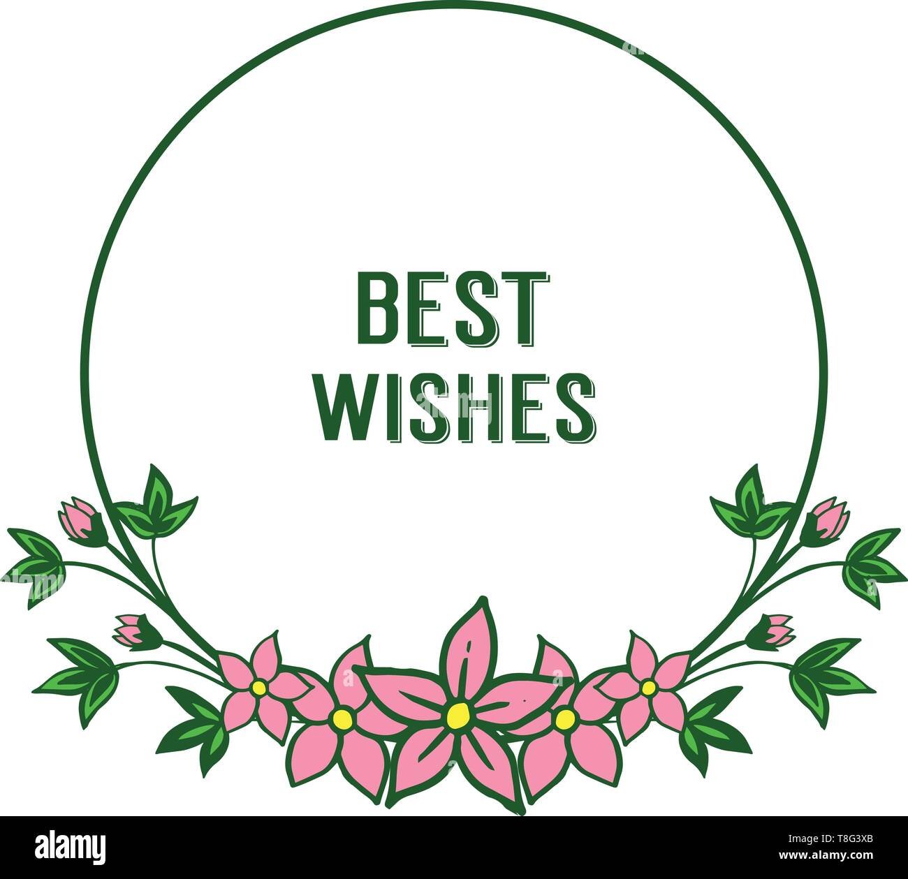 Vector illustration best wishes with pattern art pink flower frame hand ...