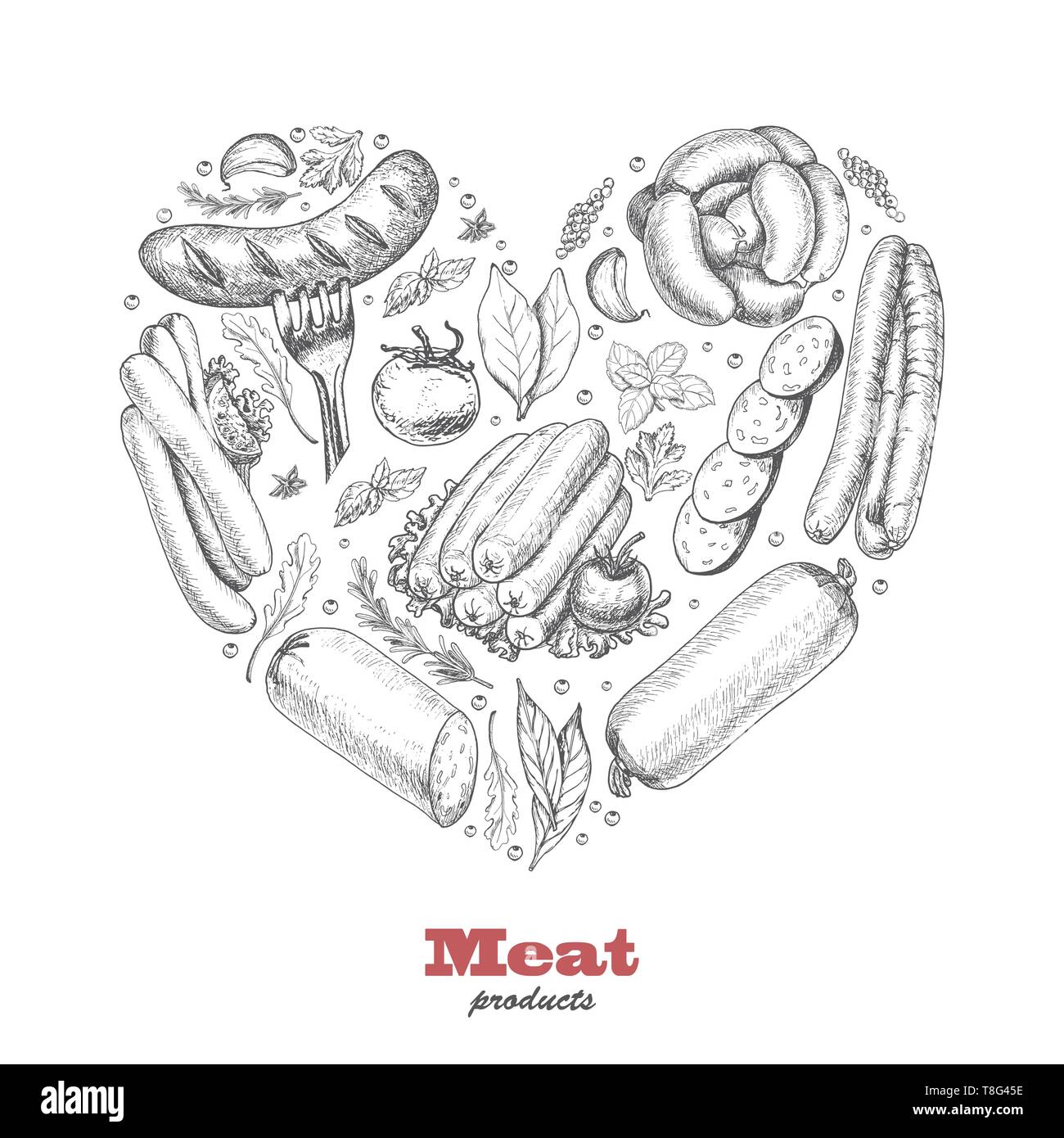 Vector heart of meat products. Vector illustration for your design ...