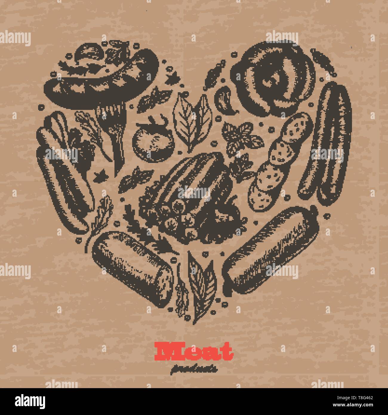Vector heart of meat products. Vector illustration for your design ...