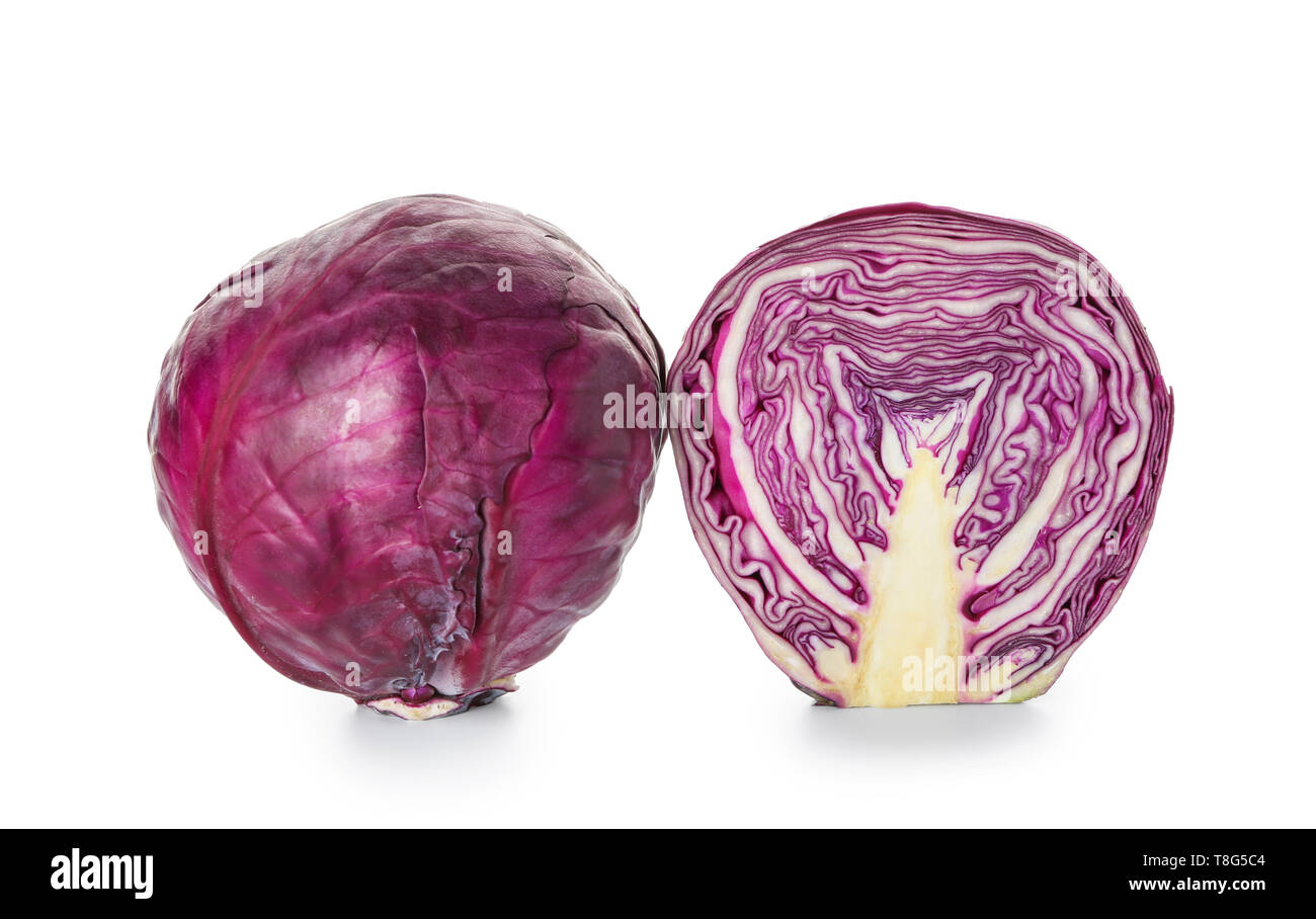 Whole and cut red cabbage on white background Stock Photo - Alamy