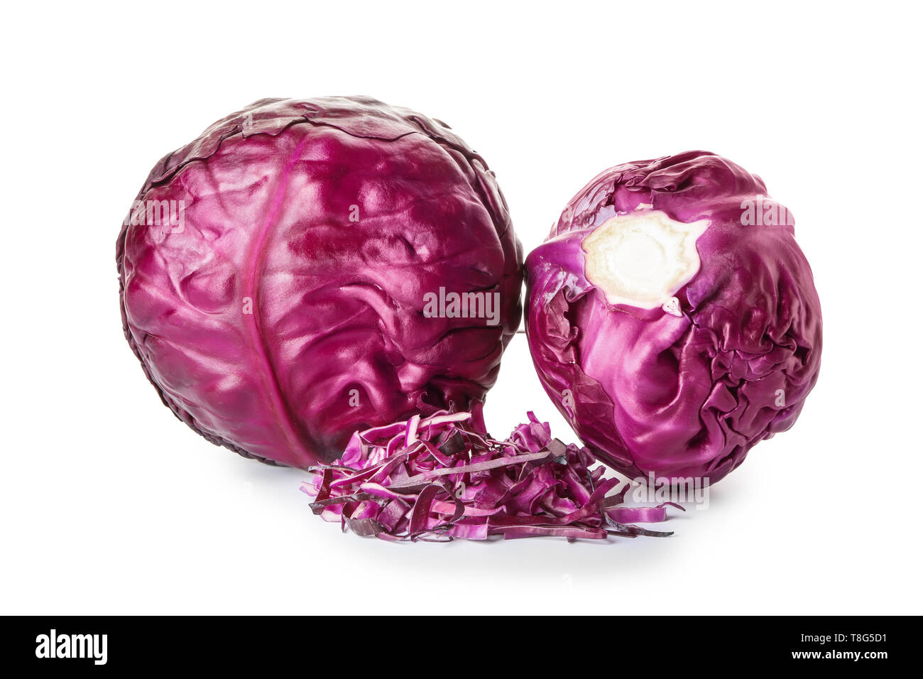 Whole and sliced red cabbage on white background Stock Photo - Alamy