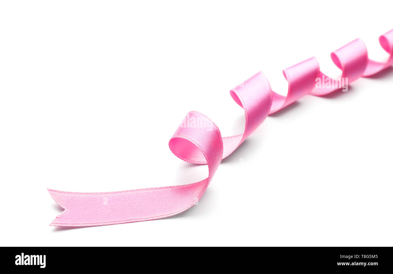 Pink ribbon on white background Stock Photo - Alamy