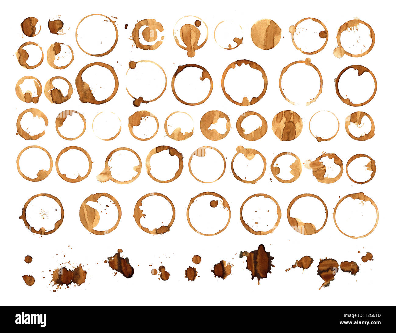 Set of coffee cup stains isolated on white background Stock Photo - Alamy