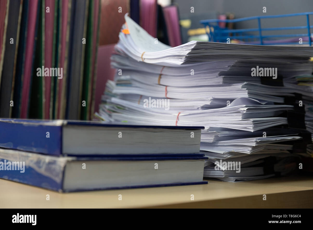 Business and finance concept of office working, Pile of unfinished ...