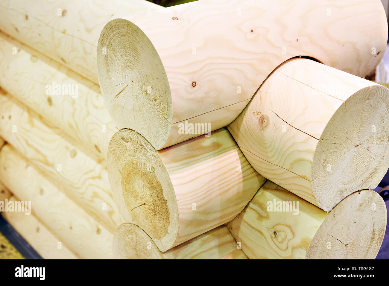 Wooden construction logs in wall of house Stock Photo - Alamy