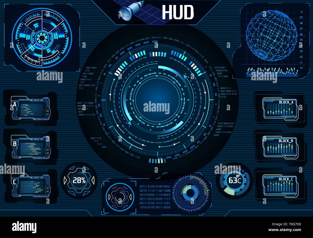HUD satellite UI. Navigator, Camera. Infographic elements. Technology ...