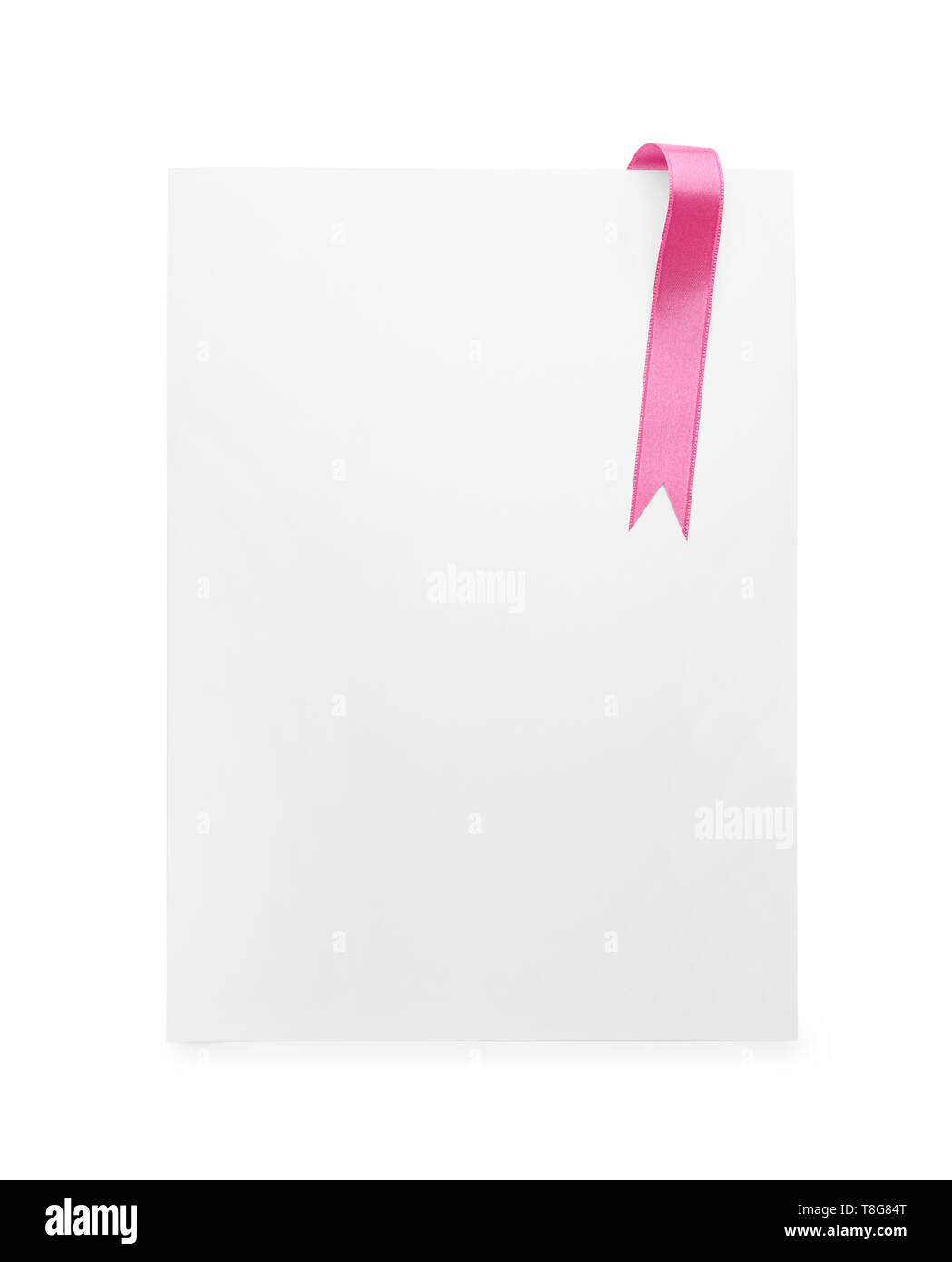 Paper card with pink ribbon on white background Stock Photo - Alamy