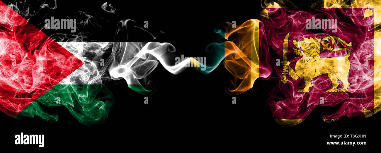 Palestine vs Sri Lanka, Sri Lankan smoky mystic flags placed side by ...