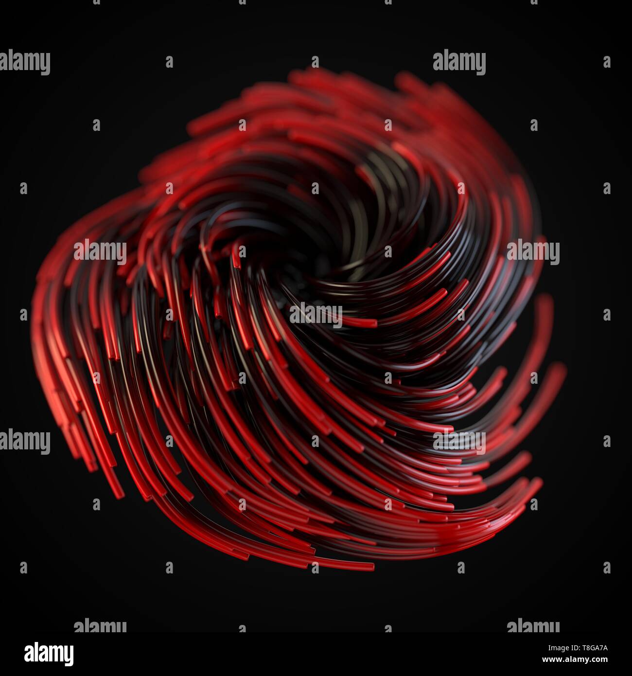 red strings growing and twisting on air. 3d illustration with black ...
