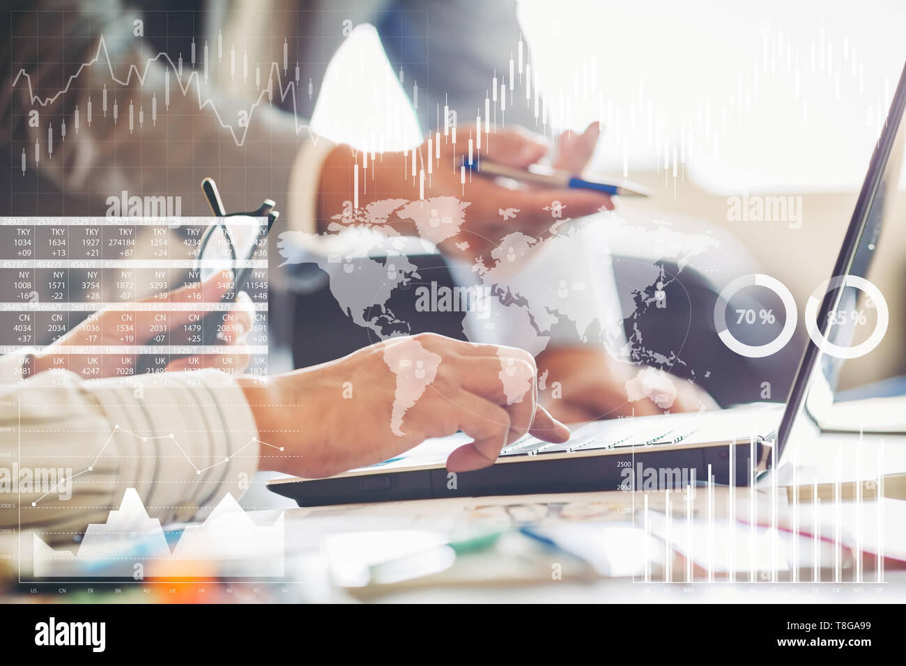 Businessman investor analyzing company financial mutual fund report ...