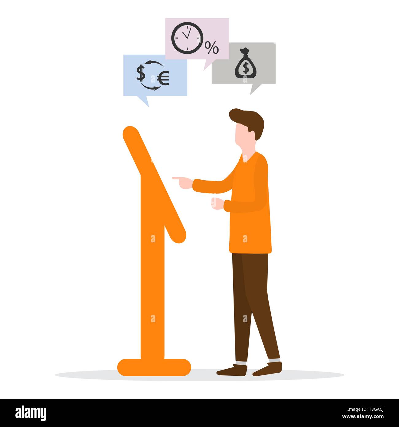 Vector illustration with man chooses bank transaction at the terminal ...
