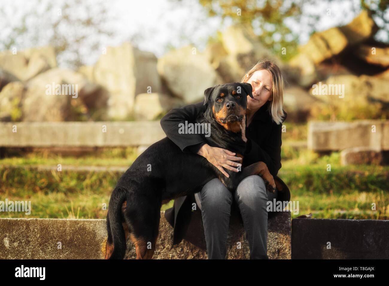 woman with Rottweiler Stock Photo - Alamy
