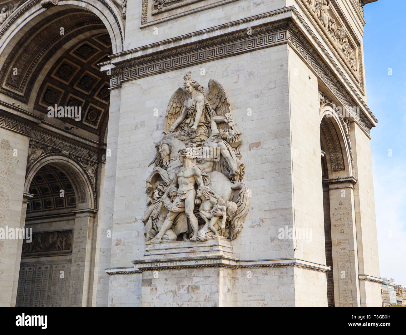 Architectural details of Arch of Triumph or Arc de Triomphe, Champs ...