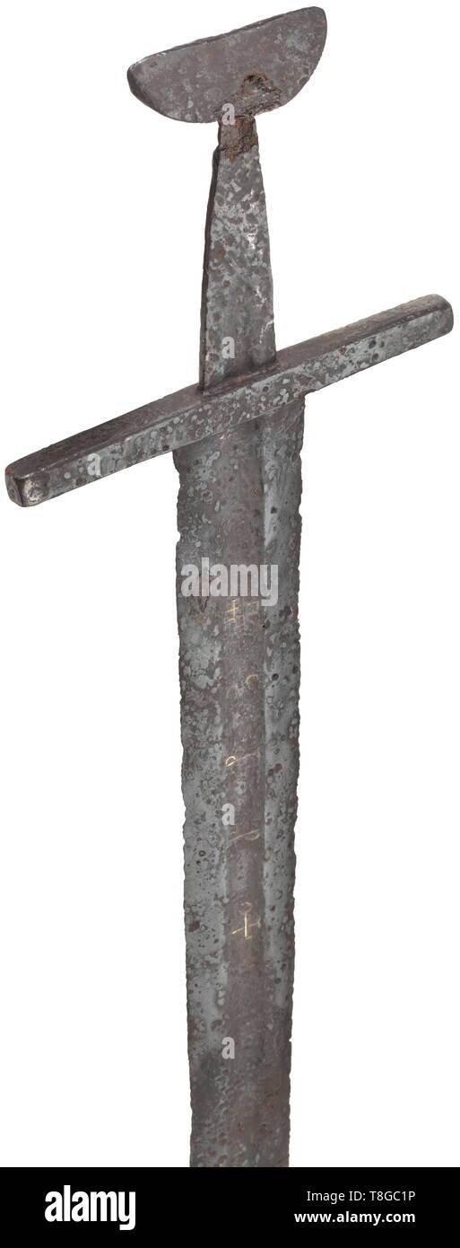 A German knightly sword, 11th century Robust, double-edged blade with ...