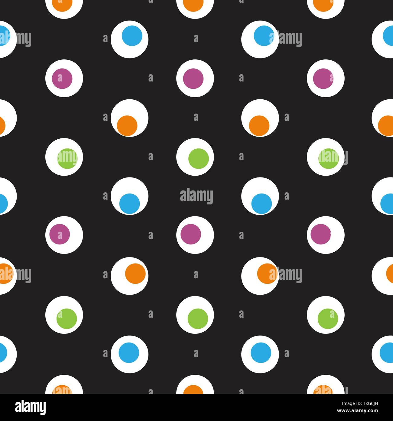 Color polka dot abstract seamless pattern on a dark background. Vector ...
