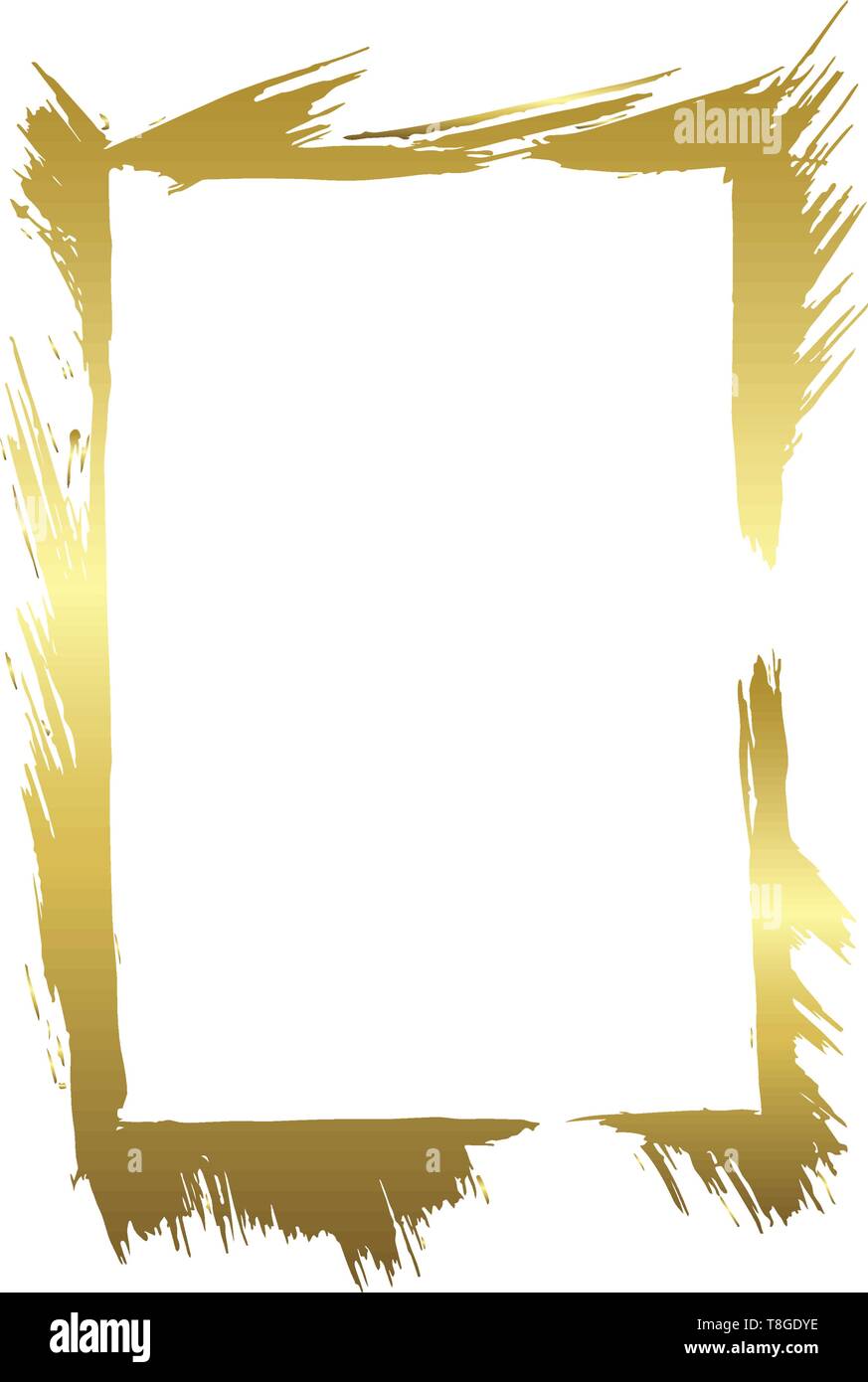 Set of dry brush frames. Hand drawn artistic frames. Golden engraved ...