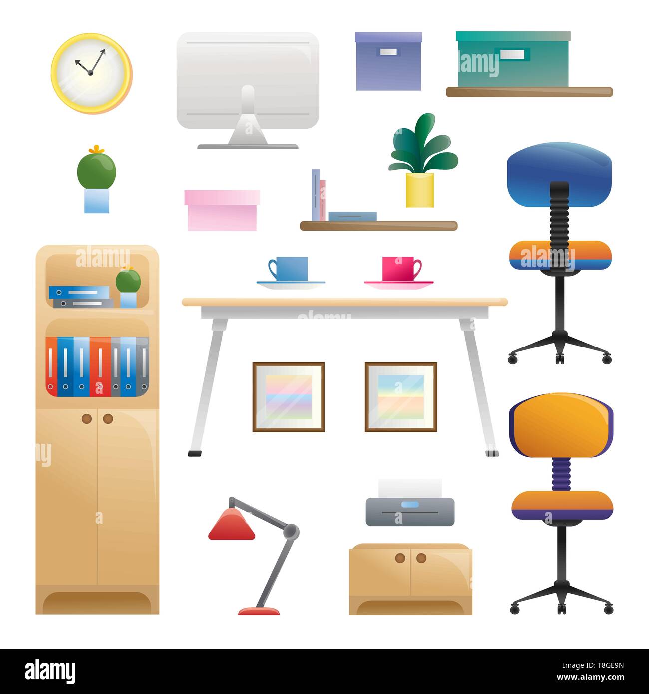 Set of different interior elements. Work room. Vector illustration in ...