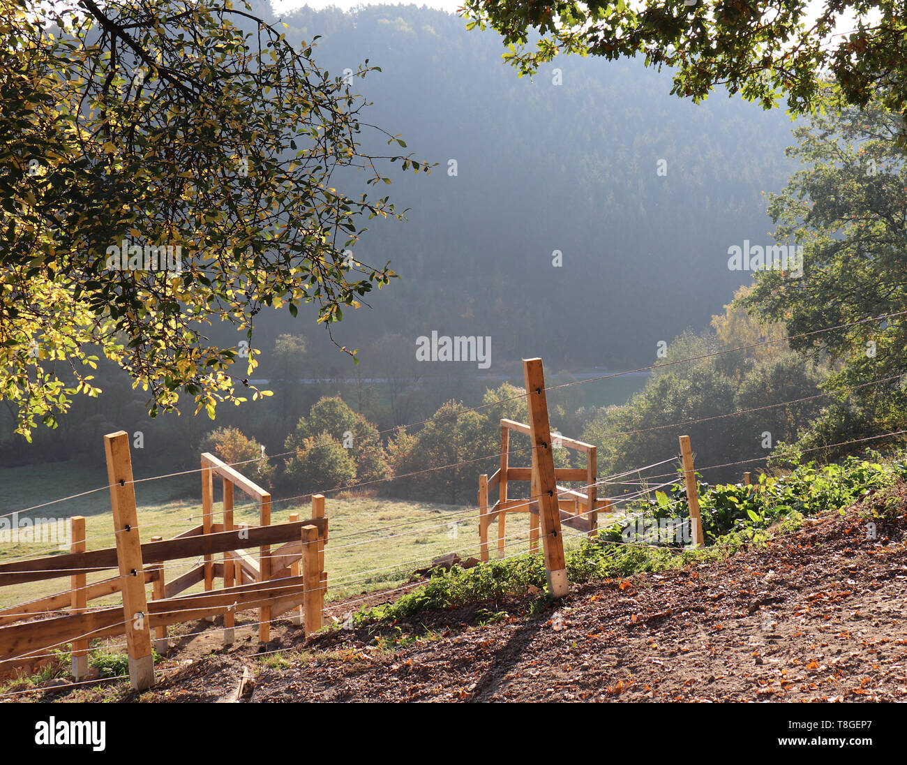 wooden fence on a farm Stock Photo - Alamy