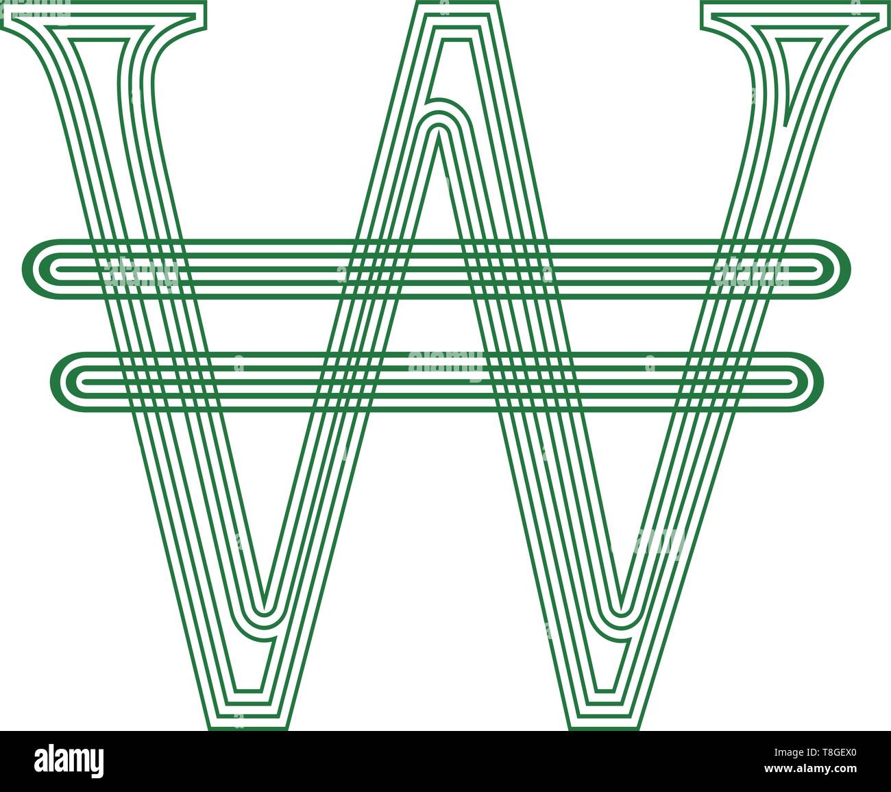 Won South Korea currency unit symbol currency symbol icon striped ...