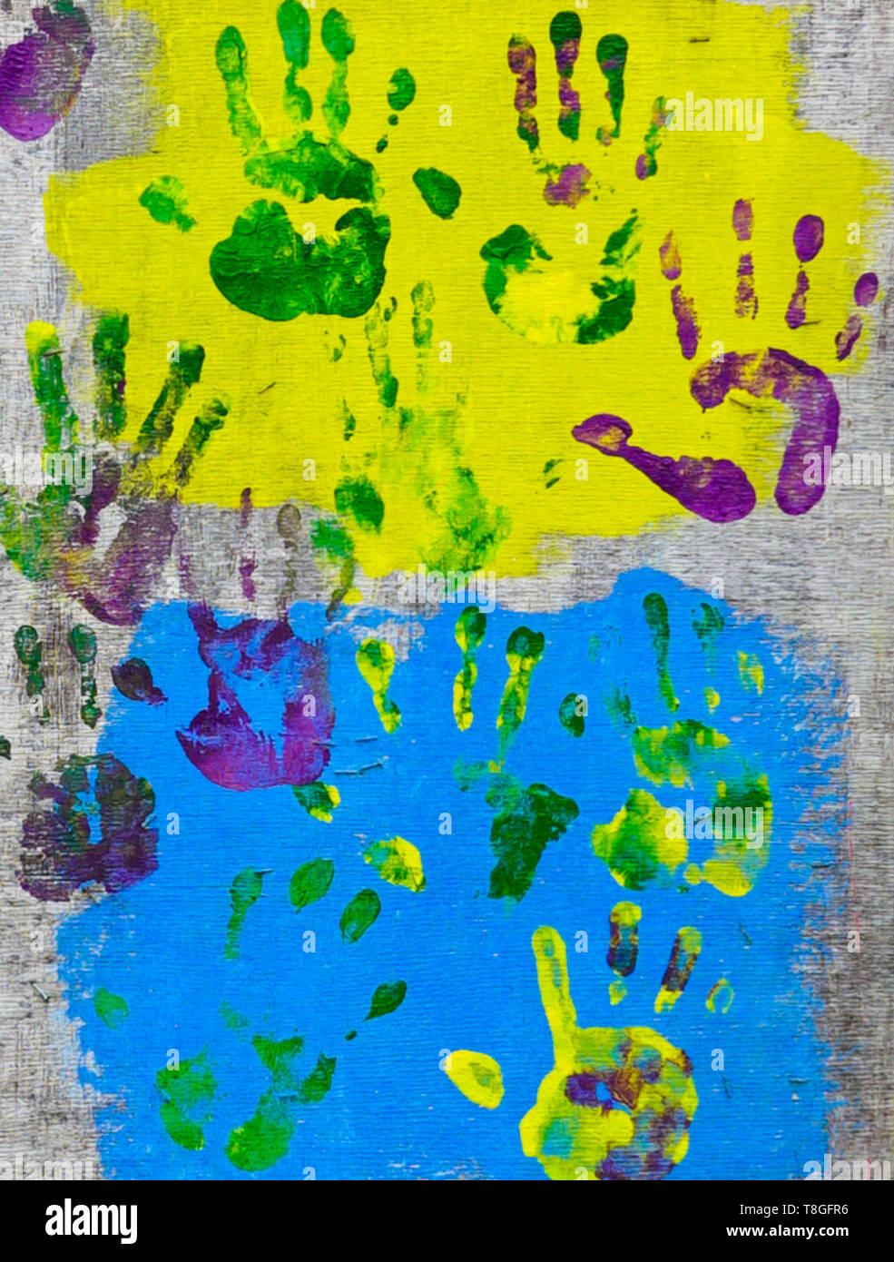 Beautiful colored hand prints on wall Stock Photo - Alamy