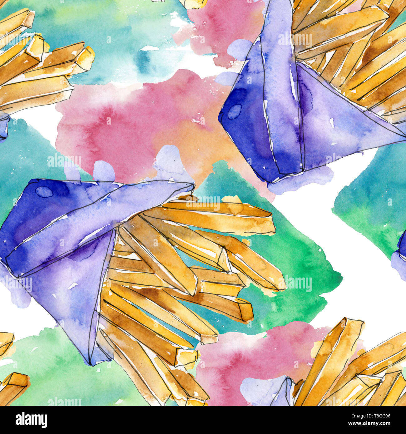 Fast food french fries in a watercolor style set. Watercolor background ...