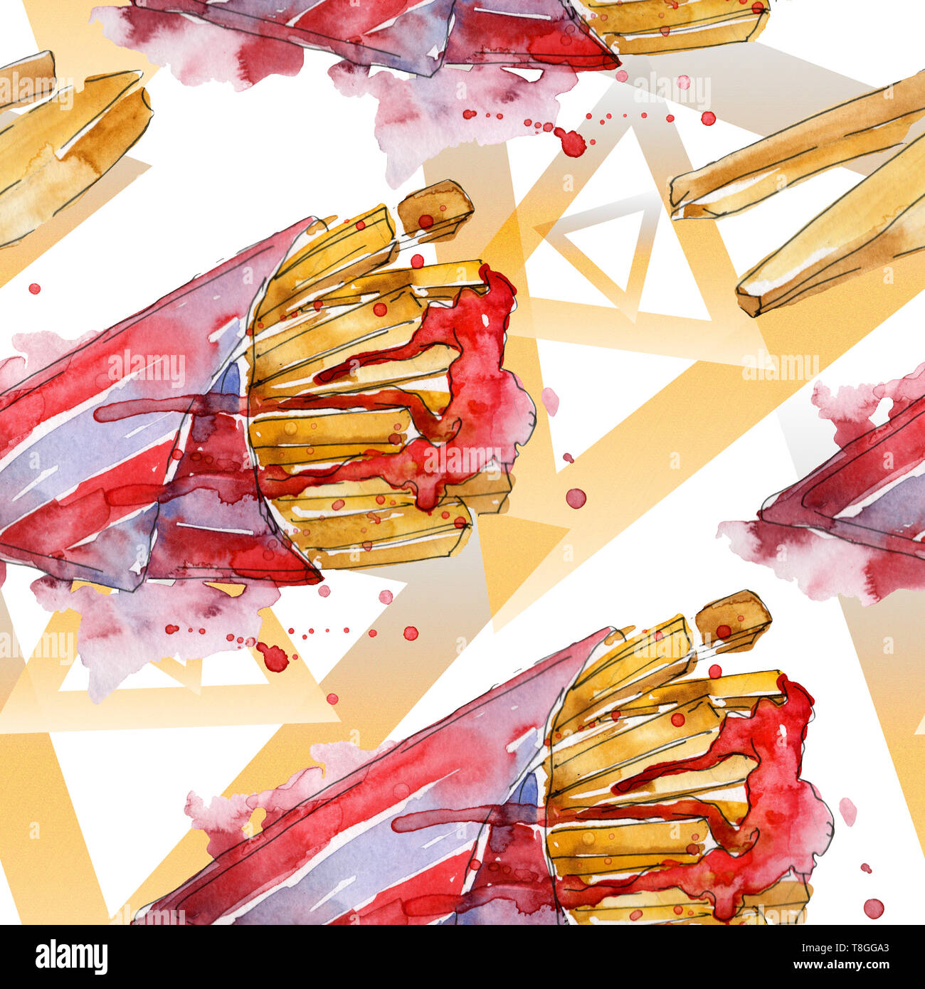 Fast food french fries in a watercolor style set. Watercolor background ...