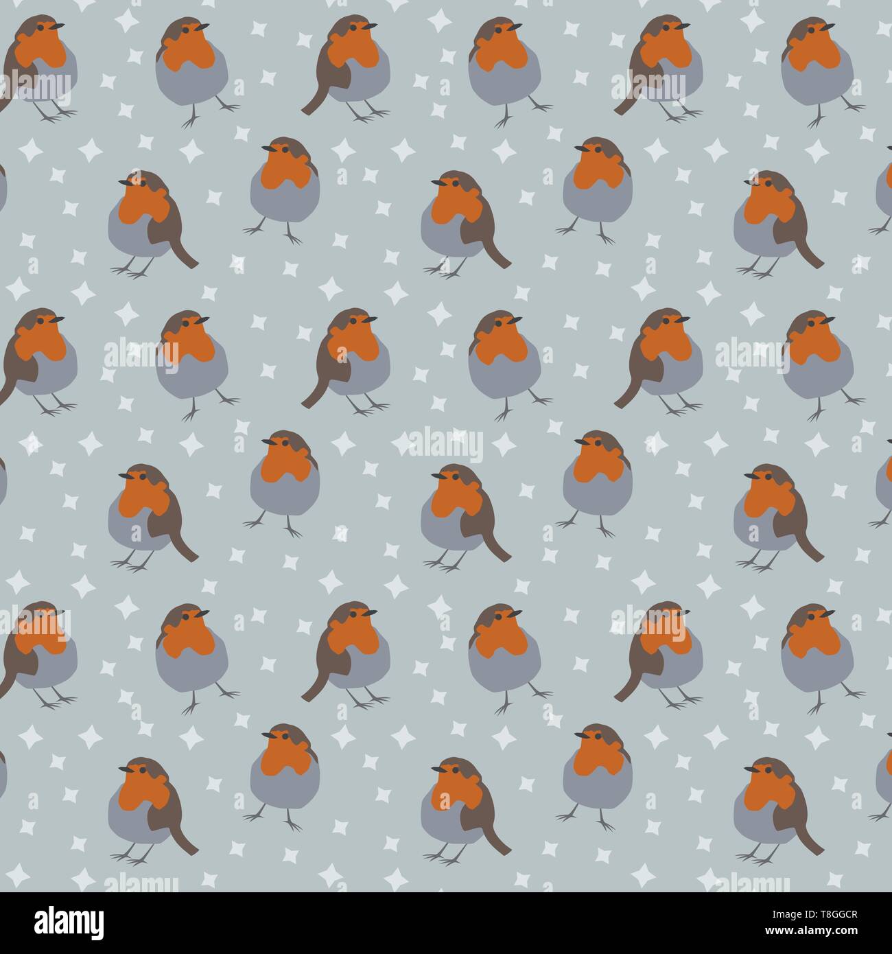 Robin bird vector pattern with gray background and stars Stock Vector ...