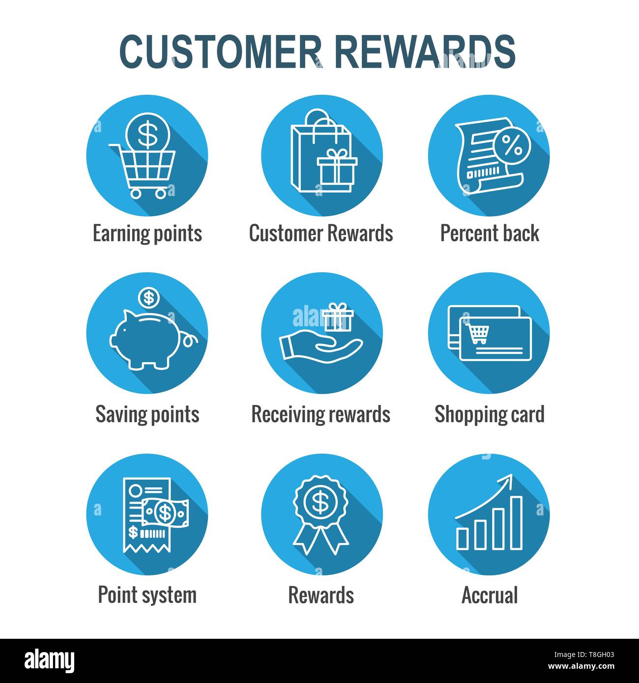 Customer Rewards Icon Set w Shopping Bag and Discount Images Stock ...